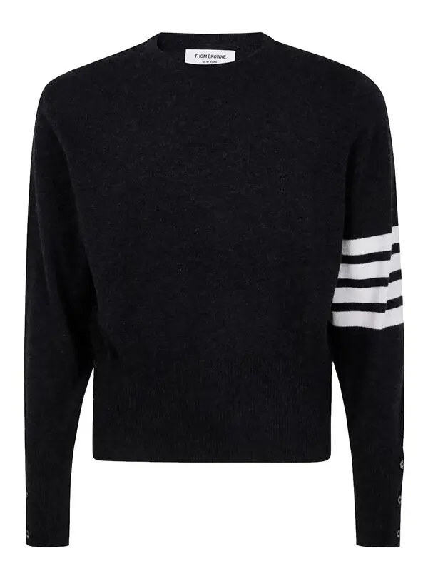 Thom Browne Classic Cashmere Pullover With 4-bar Stripe - Gray
