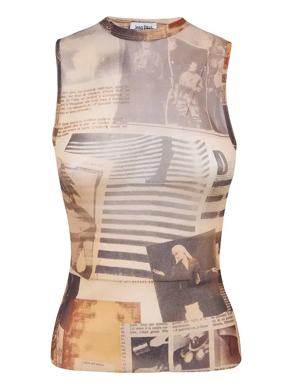 Jean Paul Gaultier Journal Print Mesh Tank Top - Beige