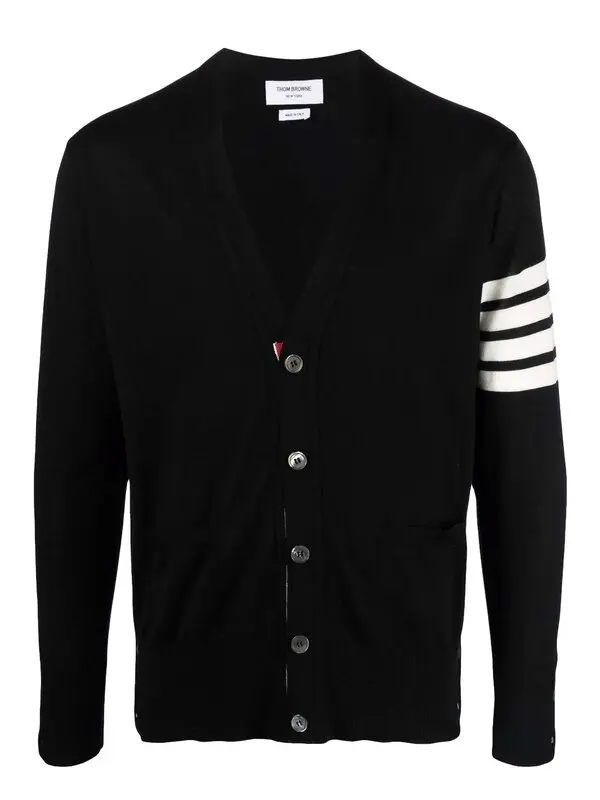 Thom Browne Classic Merino Wool Cardigan With 4bar Stripes - Black