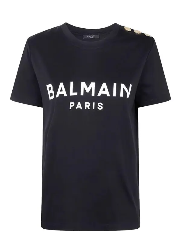 Balmain Printed T-shirt With Button Detail - Black