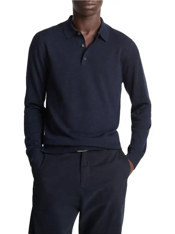 Vince Wool Polo Sweater - Black