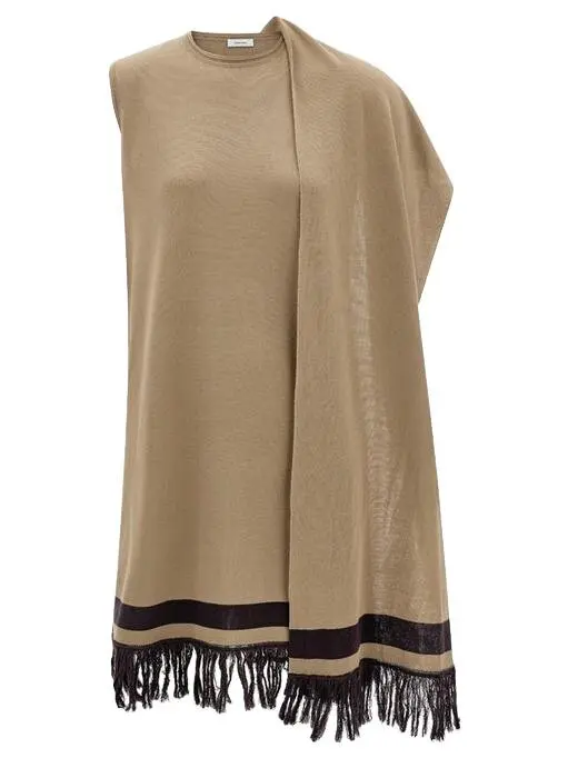 FERRAGAMO Mini Silk Dress With Fringe Detail - Natural