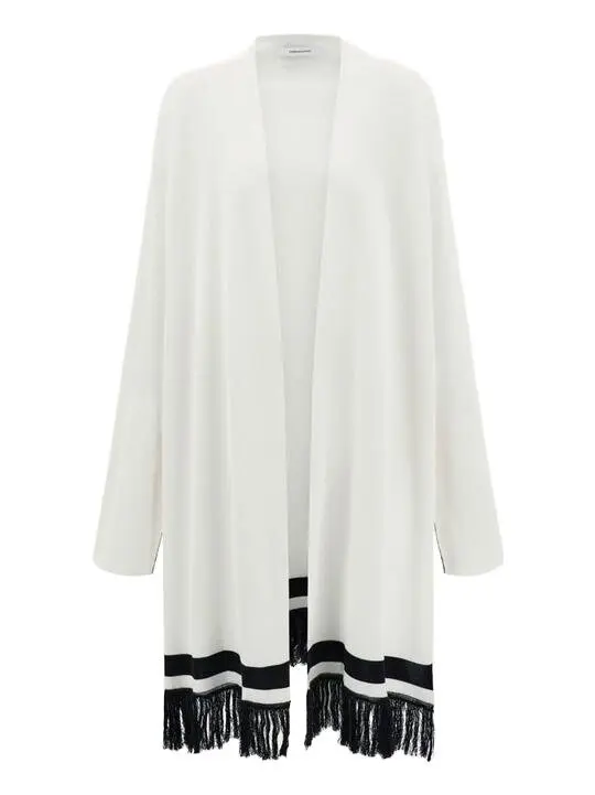 FERRAGAMO Longline Cardigan With Fringe - Black / White