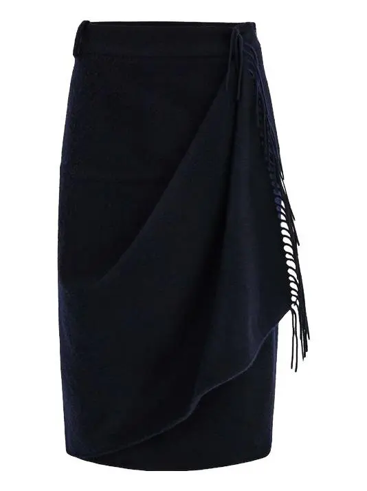 FERRAGAMO Wrap Skirt With Fringe Detail - Blue / Navy