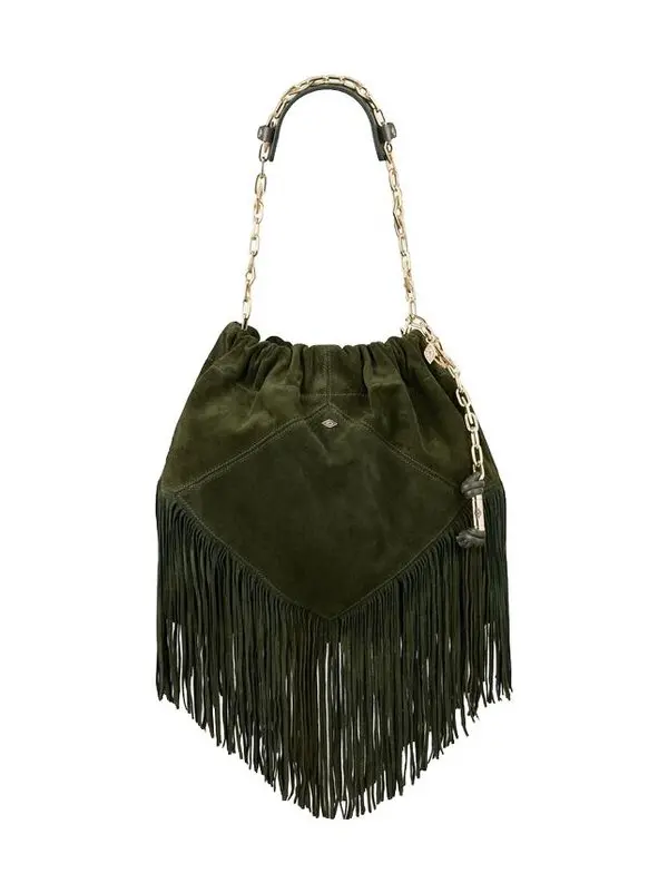 Ba&sh June Fringed Suede Tote Bag - Green