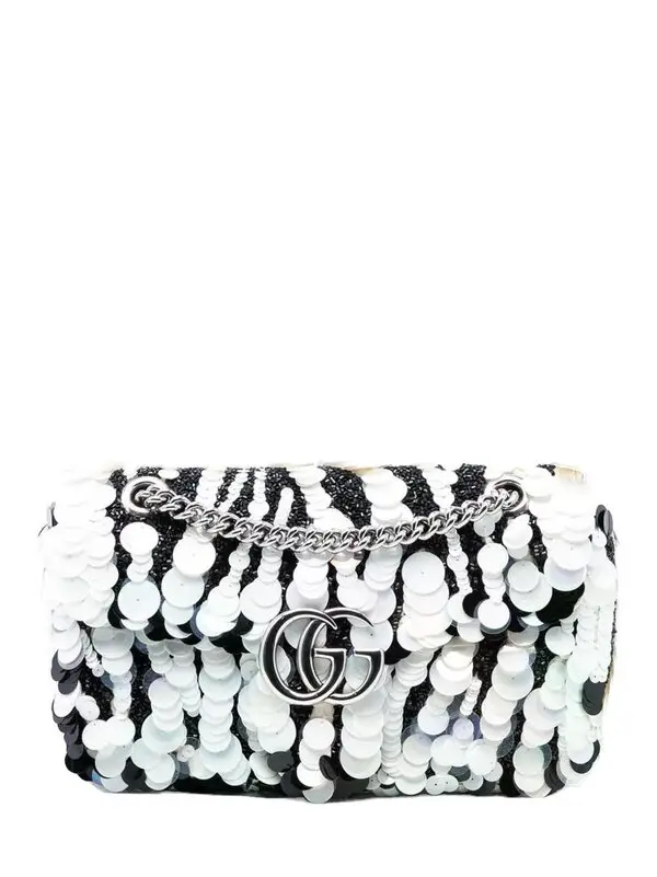 Gucci Gg Marmont Medium Sequin Embellished Shoulder Bag - Black
