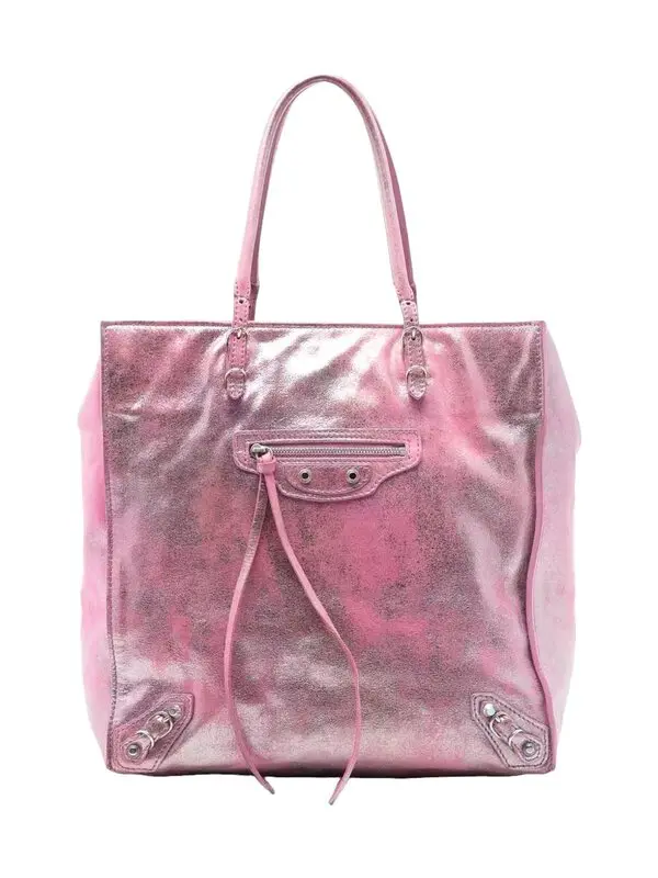 Balenciaga 2005-2025 Metallic Leather Papier A5 Tote Bag - Pink