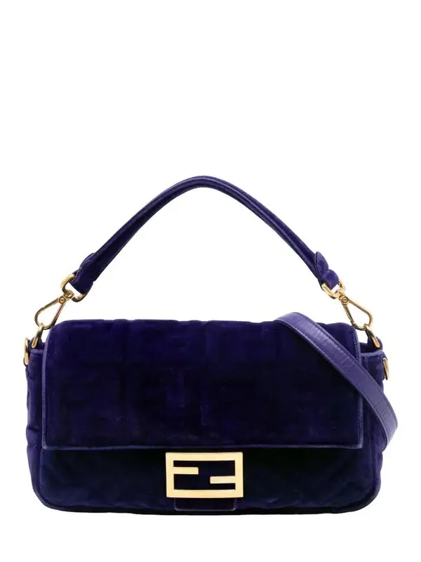 Fendi Zucca Embossed Velvet Baguette Satchel 2000-2010 - Purple