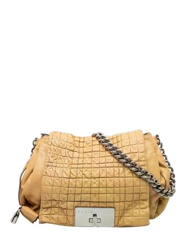 Celine 2008 Lambskin Watch Me Gauffre Flap Shoulder Bag - Brown