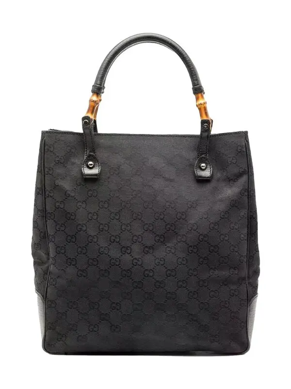 Gucci Gg Canvas Bamboo Tote Bag - Black
