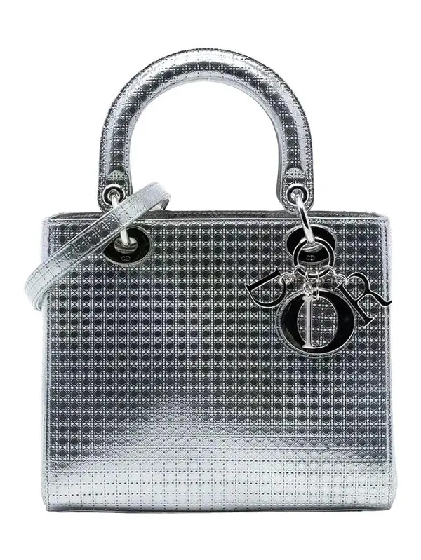 Dior 2015 Metallic Patent Microcannage Lady Satchel - Silver