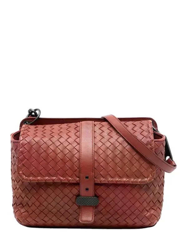Bottega Veneta Nappa Intrecciato Flap Messenger Bag - Red