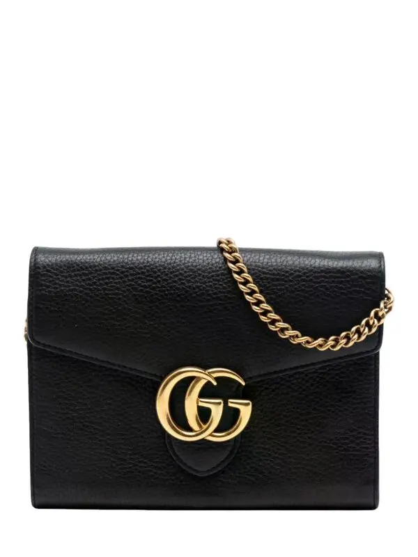 Gucci Gg Marmont Leather Wallet On Chain - Black