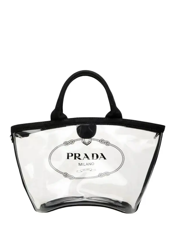 Prada Pvc And Canapa Satchel With Logo - Black