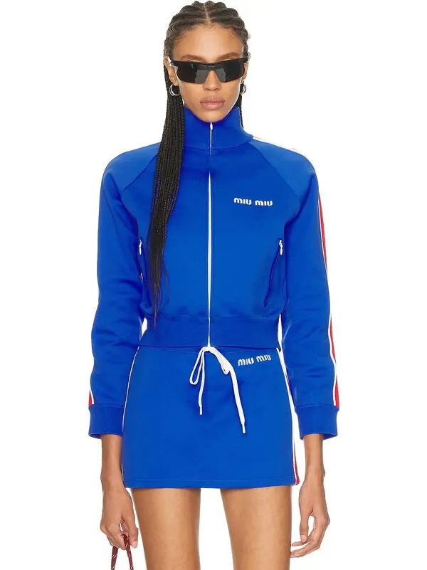 Miu Miu Nylon Zip Up Track Jacket - Bluette & Rosso