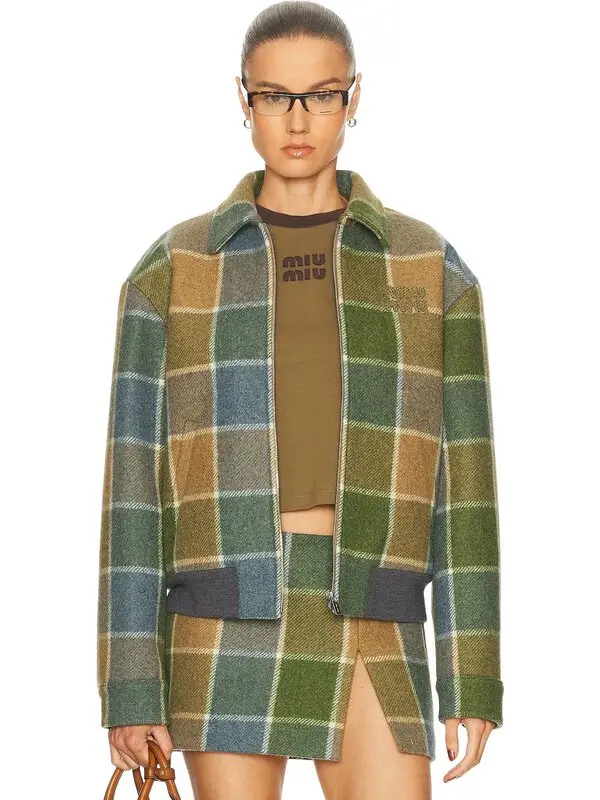 Miu Miu Check Padded Jacket - Cammello & Avio