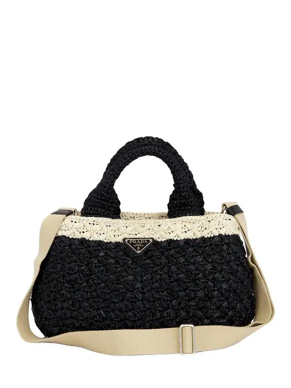 Prada Raffia Tote Bag - Black