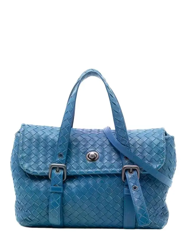Bottega Veneta Nappa Intrecciato Flap Satchel - Blue