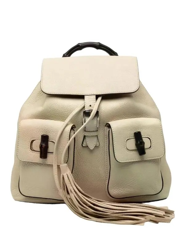 Gucci Leather Bamboo Tassel Backpack - White