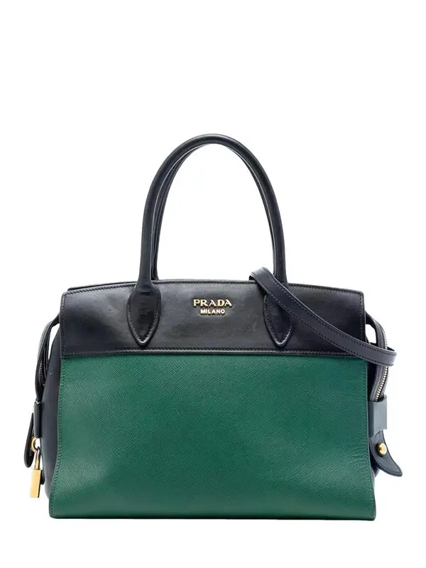 Prada Saffiano And City Calf Esplanade Satchel - Black