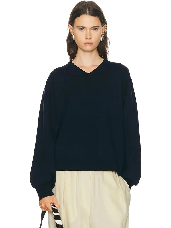 EAVES Zooey Double Faced V-neck Sweater - Navy