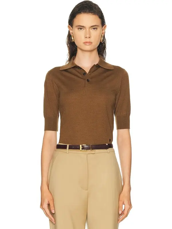 Ami Short Sleeve Polo Top - Hazelnut