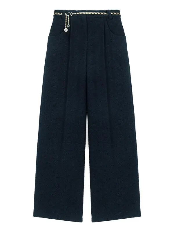 Maje Tweed Wide-leg Trousers - Navy