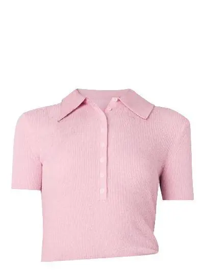 Maje Wool Polo Collar Ribbed Sweater - Pink
