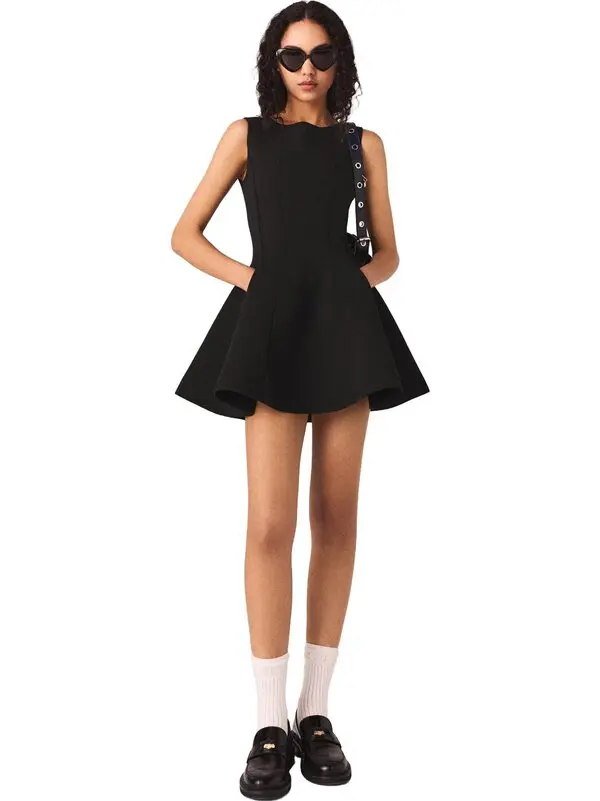 Maje Polyester Skater Dress With Jeweled Bows - Black