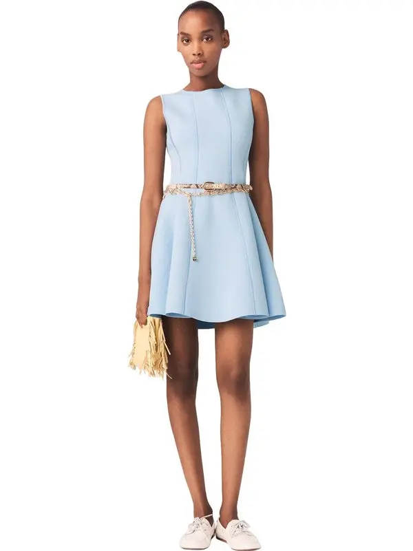 Maje Polyester Skater Dress With Jeweled Bows - Blue Sky