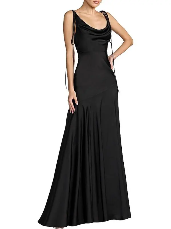 Mac Duggal Charmeuse Gown With Bow Straps - Black
