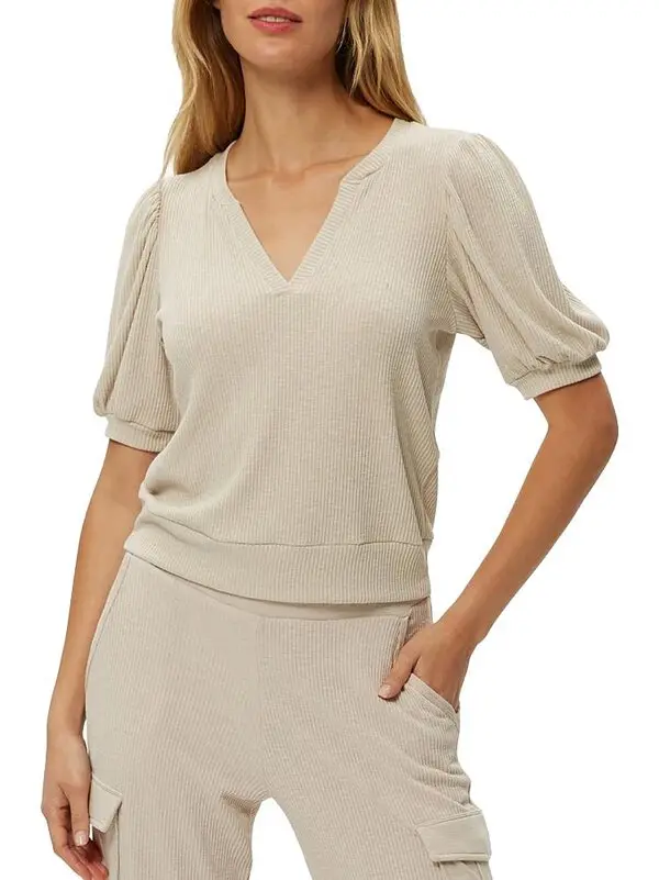 Michael Stars Quinn Puff Sleeve Top - Cement