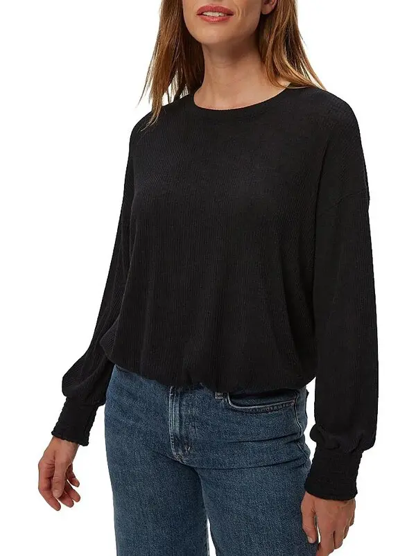 Michael Stars Tia Ribbed Crew Neck Sweatshirt - Black