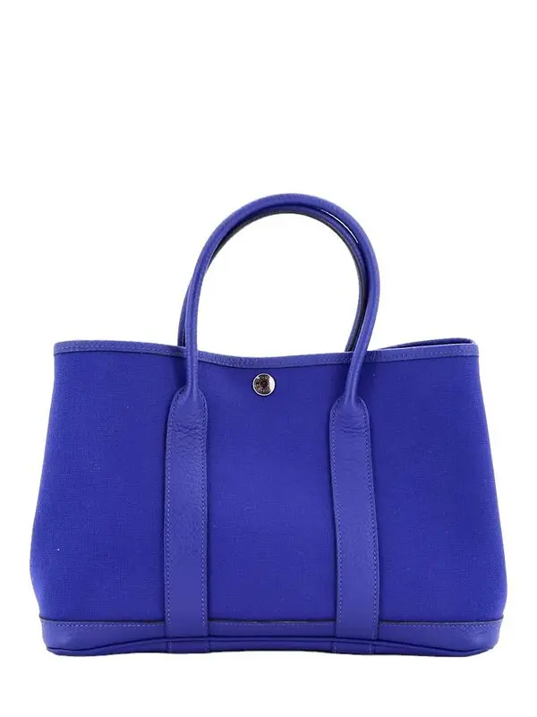HERMES 30 Garden Party Tote Toile And Leather - Blue