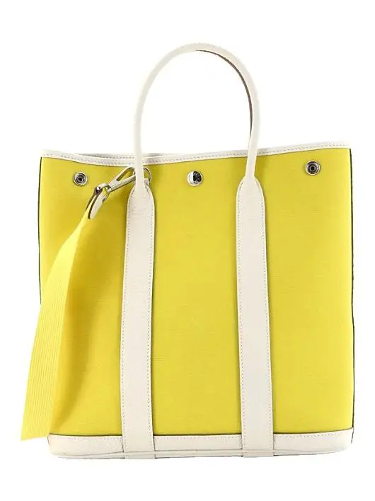 HERMES 28 Garden File Tote Toile And Leather - Yellow/ White/ Yellow