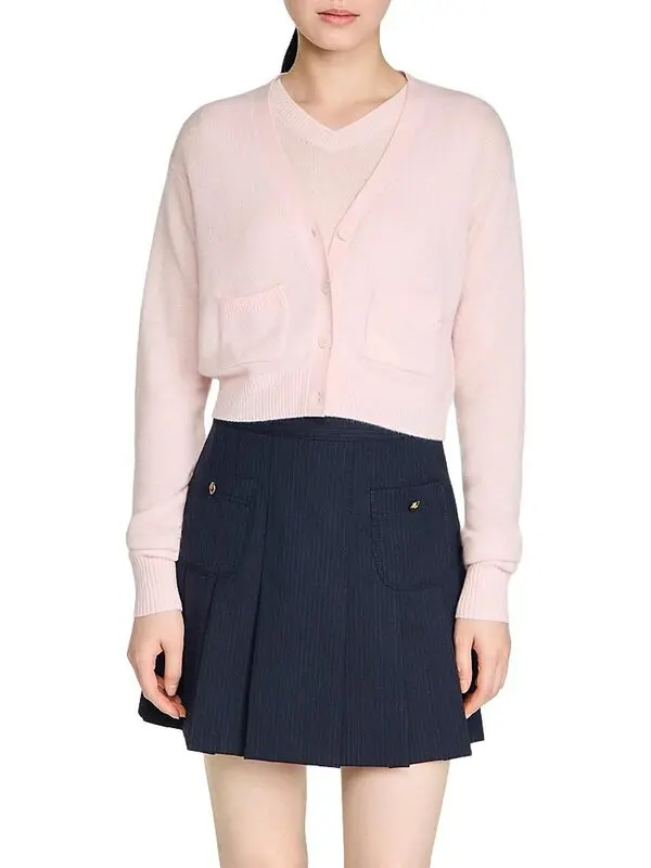 Sandro Cassidie Wool-cashmere Cropped Cardigan - Light Pink