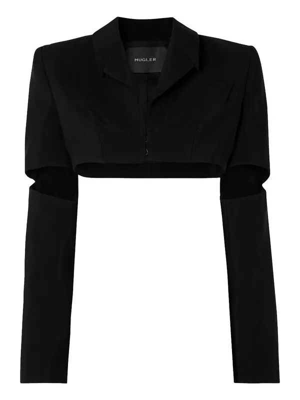 MUGLER Cropped Cutout Twill Blazer - Black