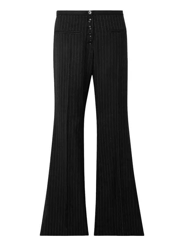 COURREGES Pinstriped Stretch-wool Flared Pants - Black