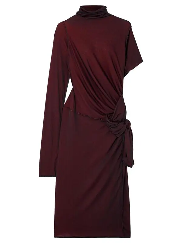 MAISON MARGIELA Asymmetric Knotted Jersey Midi Dress - Merlot
