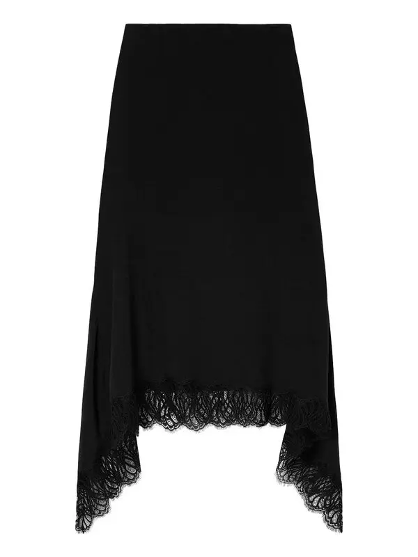 Stella McCartney Asymmetric Lace-trimmed Silk-crepe Skirt - Black