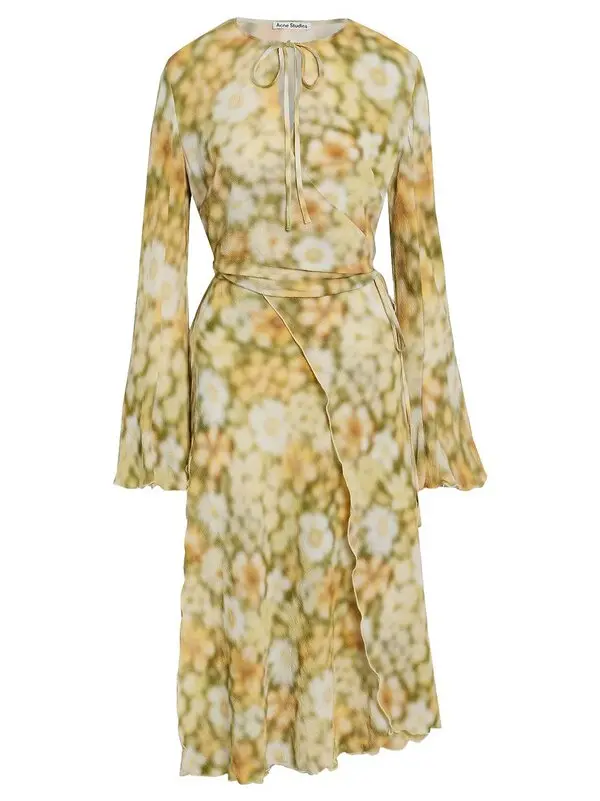 Acne Studios Wrap-effect Printed Satin-crepe Midi Dress - Sage Green