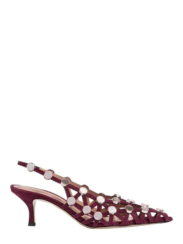 Attico Grid Embellished Suede Slingback Pumps - Burgundy