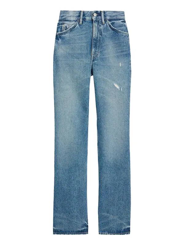 Acne Studios Distressed High-rise Straight-leg Jeans - Mid Denim