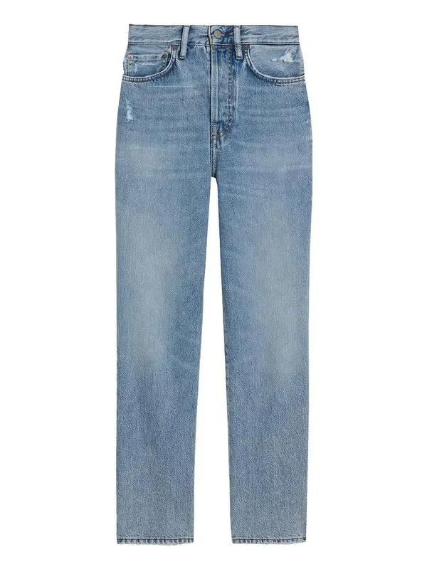 Acne Studios Cropped Distressed High-rise Straight-leg Jeans - Light Denim