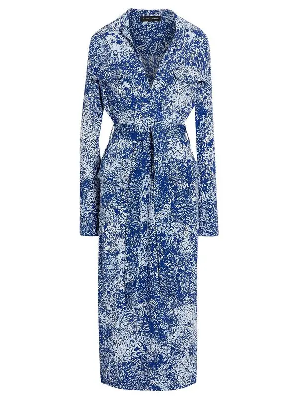 Proenza Schouler Printed Crepe Midi Shirt Dress - Cobalt Blue
