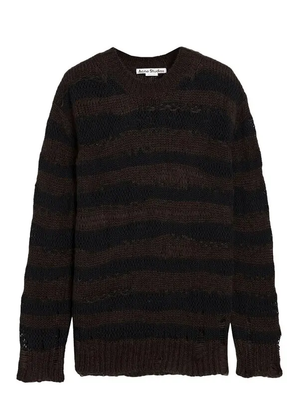 Acne Studios Distressed Striped Knitted Sweater - Charcoal