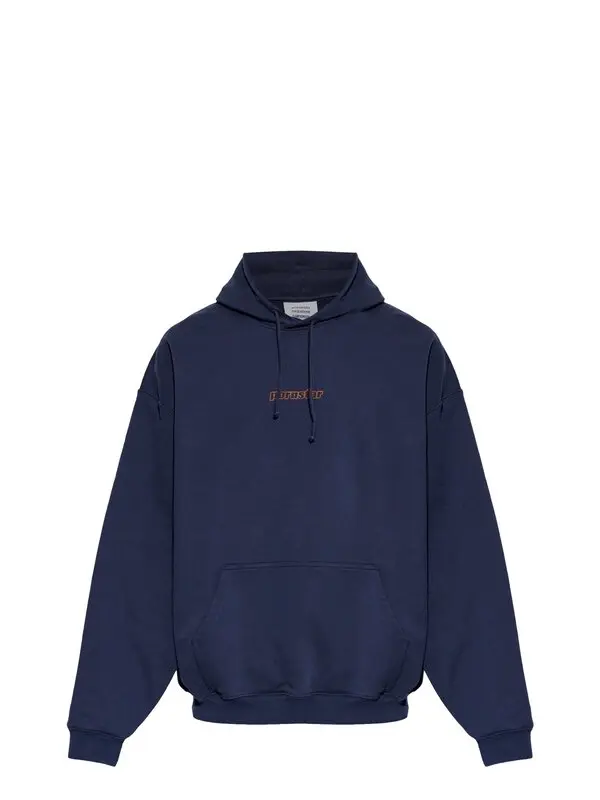 Vetements Printed Cotton Knit Hoodie - Navy Blue
