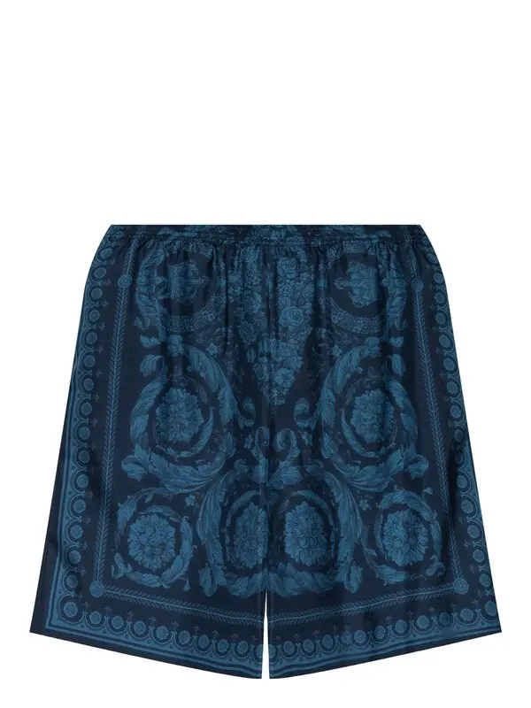 Versace Printed Silk Shorts - Navy Blue