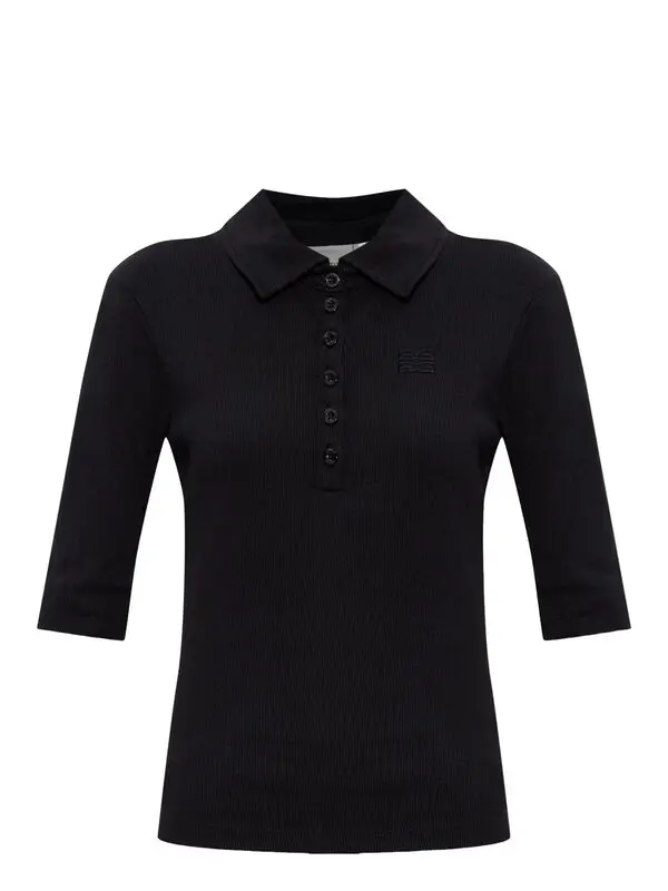 GESTUZ Polo Shirt Ribbed Texture - Black