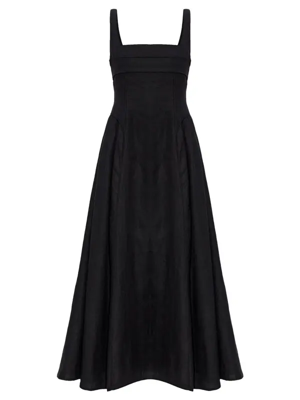 Cult Gaia Carla Linen Midi Dress - Black